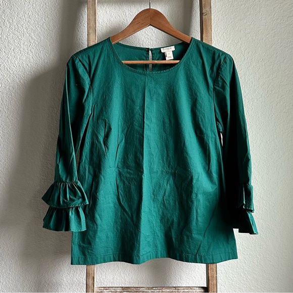 J. Crew | Tops | J Crew 34 Bell Sleeve Crew Neck Casual Green Stretch ...